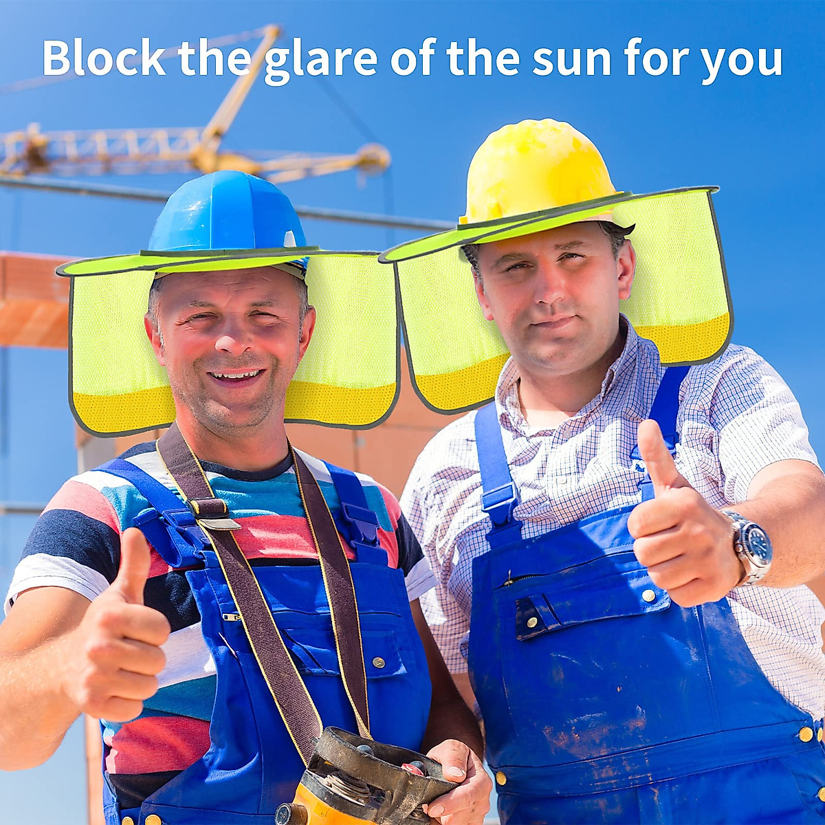 Hard Hat Sun Shade High Visibility Reflective Hard Hat Visor Full Brim Mesh Neck Sunshade Fits Both Cap Hardhats for Outdoor Activities, Neon Yellow (10 Pcs)