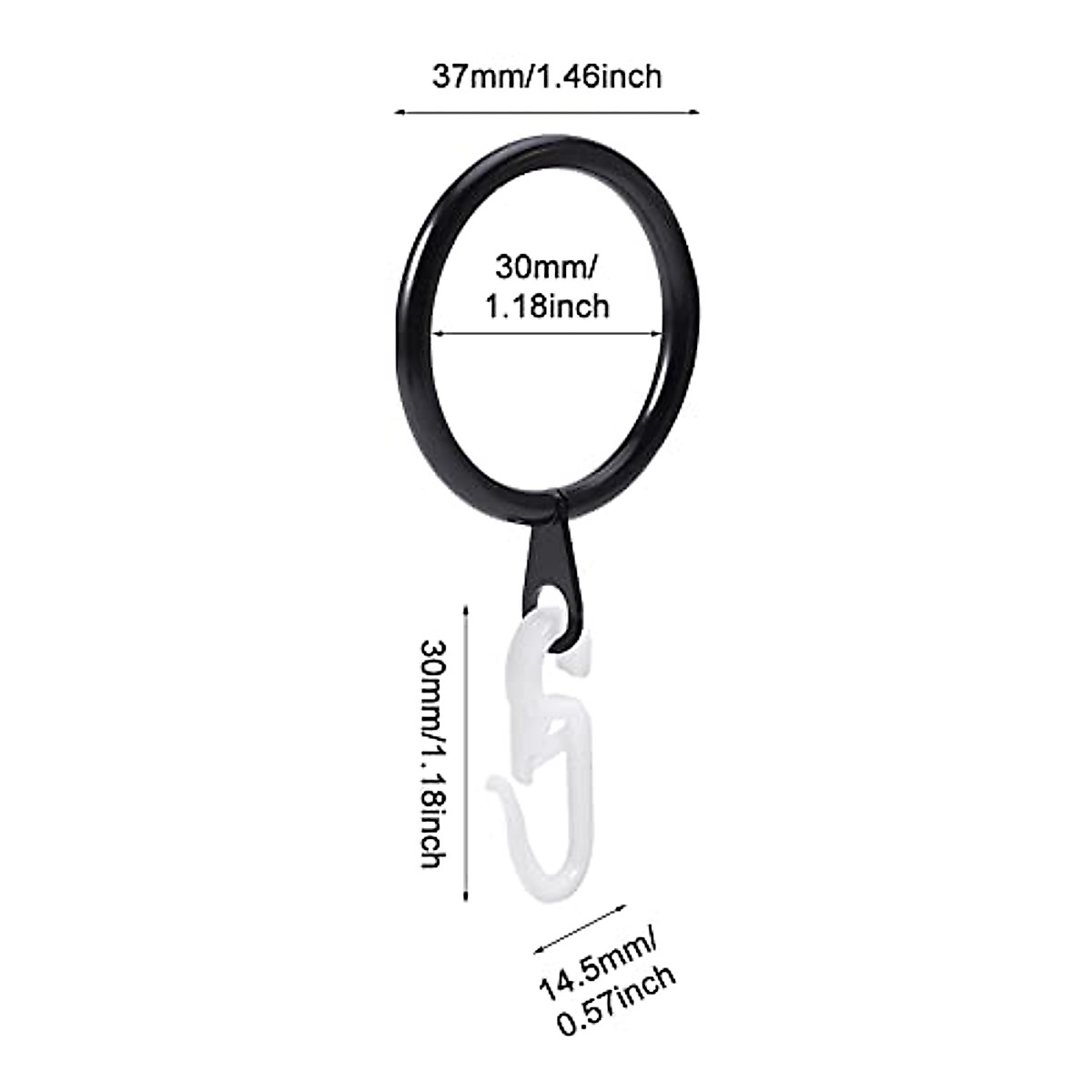 CALIDAKA Curtain Rings, 24Pack Black Curtain Rings and Hooks, 30mm Metal Hanging Rings with Curtain Hooks, Durable Curtain Drapery Pole Rod Rings for Window Rods, Shower Curtains Hanging