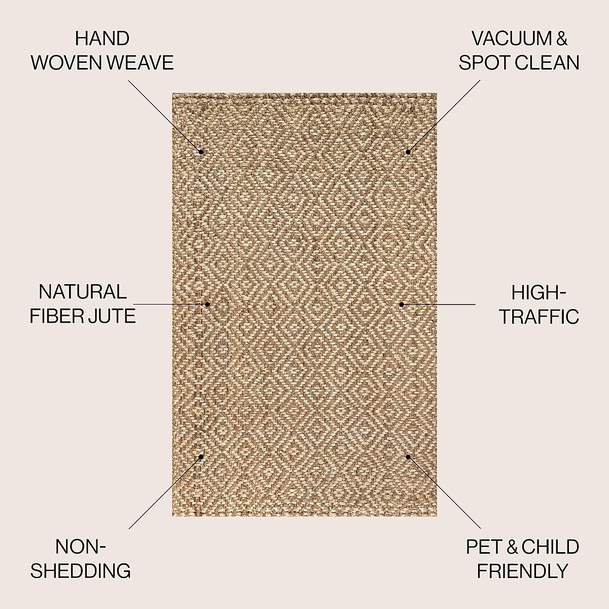 JONATHAN Y NFR100A-8 Hira Hand Woven Diamond Chunky Jute Indoor Area-Rug Bohemian Farmhouse Easy-Cleaning Bedroom Kitchen Living Room Non Shedding, 92" X 120", Natural Color