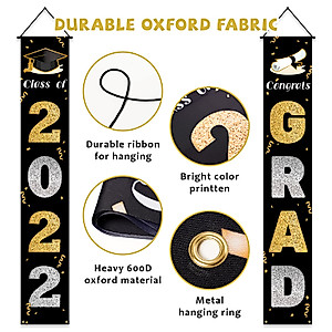 2022 Graduation Decorations Banner, Class of 2022, Congrats Grad Banner, Graduation Hanging Flag Porch Sign, Graduation Party Decorations Supplies for Indoor/Outdoor/Home/Door/Wall Decor (Black Gold)
