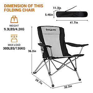 KingCamp 2 Pack Folding Camping Chair Oversized Heavy Duty Portable Lawn Chairs for Adults with Comfortable Tilted Back, Mesh Cup Holder and Carry Bag for Camping/Travel/Fishing (Black)