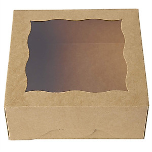 ONE MORE [15pcs] 7"x7"x2.5"Brown Bakery Boxes with PVC Window for Pie and Cookies Boxes Small Natural Kraft Paper Box 7x7x2.5inch,Pack of 15 (Brown, 15)