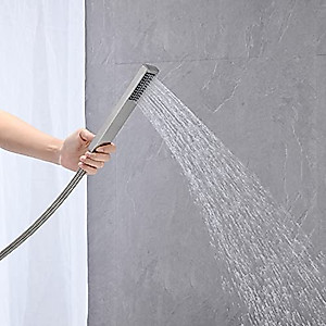 Wowkk Freestanding Bathtub Faucet Tub Filler Brushed Nickel Floor Mount Bathroom Faucets Brass Single Handle with Hand Shower