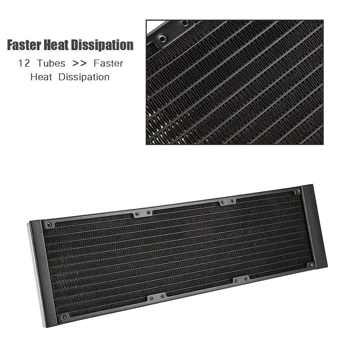 12 Pipe Heat Exchanger Radiator, Liquid Cooler with Water Separator, G1/4Thread Copper Fin Water Cooler Tube for PC CPU Water Cool System Computer(360mm)