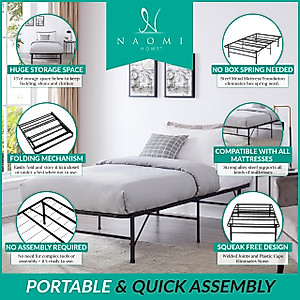 IdealBase 14" Twin Bed Frame Heavy Duty Foldable Bed Frame Folding Bed Frame with Steel Metal Slats Mattress Foundation Box Spring Replacement 600lbs Capacity Platform Bed Twin Bed Frame Size, Black