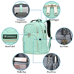 Kuosdaz Backpackf or Men Women, School Backpack for Boys Girls, 15.6 Inch Quilted Laptop Backpack with USB Charging Port, Large Bookbags for Teens, Teal
