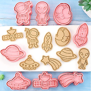 Crethinkaty Space Cookie Cutter-8 Plastic Cookie Stamp-Space Cartoon Fun Cookie Cutter Set, Children's Baking Set.