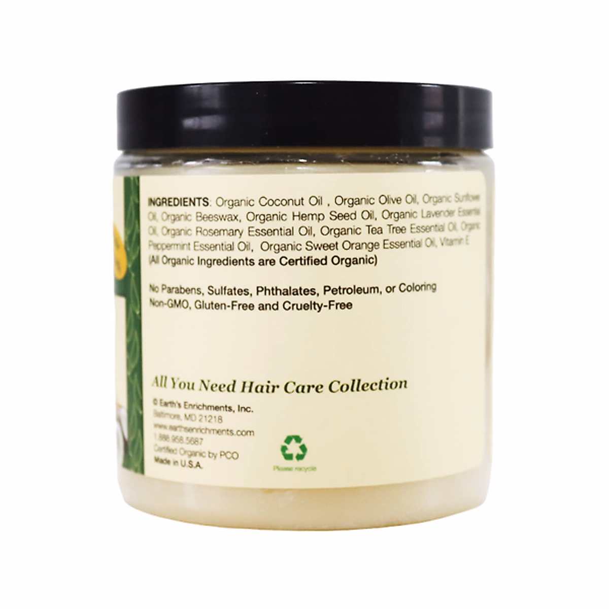 Earth's Enrichments Organic Pomade - Hair Food for Growth, Contains Tea Tree, Rosemary, Lavender Oil, Natural Hair Grease for Thick, Straight, Curly, Wavy, Thin Hair, Women, Men, Kids, USDA, 8oz