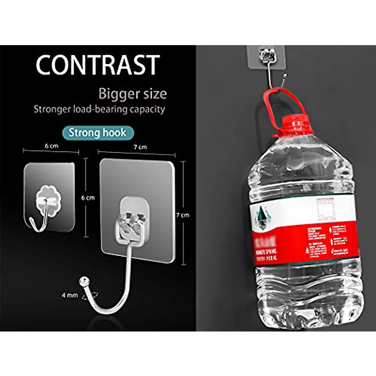 hmooc Wall Hooks Heavy Duty 40lb(Max), Stainless Steel Large Adhesive Hooks for Hanging, Waterproof and Super Sticky to Increase Practicality(16 Pack)