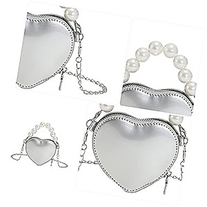 TENDYCOCO 3pcs Body Clutch Shaped Pearl Gift Wrist Strap Evening Silver Gifts Crossbody Cross With Valentines for Chic Purse Fashion Tote Bag Heart Chain Heart-shaped Small Women Handle