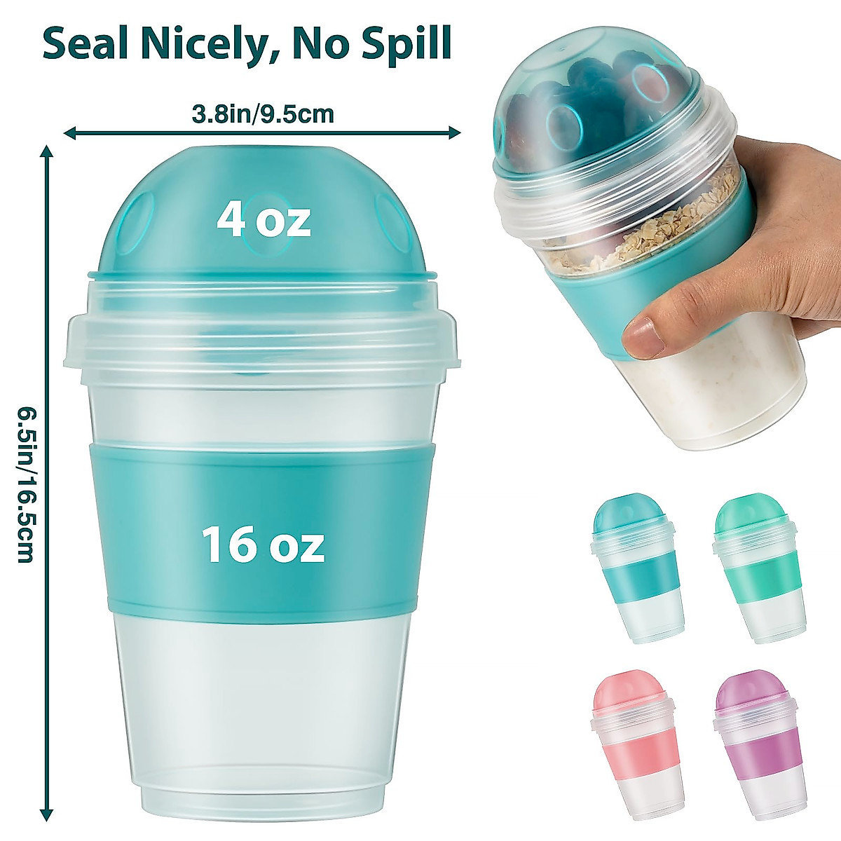 Freshmage Yogurt Parfait Cups with Lids, 2 Pack 20 oz Reusable Overnight Oats Containers with Lids, Topping Compartment & Spoon to Go for Breakfast Meal Prep, Portable & Lightweight (Blue&Green)