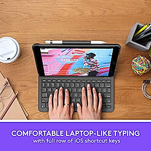 Logitech iPad (7th, 8th and 9th generation) Keyboard Case | Slim Folio with integrated wireless keyboard (Graphite), 7.3" x 10.1" x 0.9"