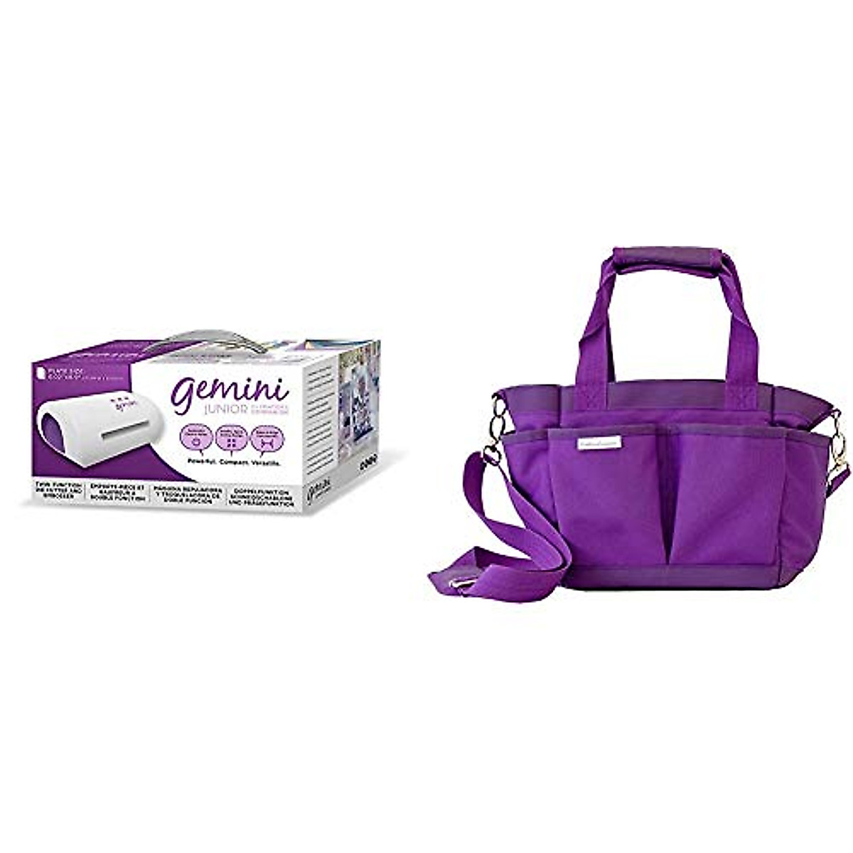 Gemini Twin-Function Cutter & Embosser Crafter's Companion Junior Jnr Portable Die Cutting and Embossing Machine, White & Tote Bag, Purple