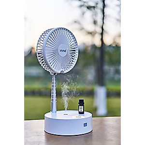 INNO Portable Fan & Essential Oil Diffuser – Foldable Standing or Desk Fan with Night Light, Air Diffuser, Humidifier – 24 Hr. Run Time White