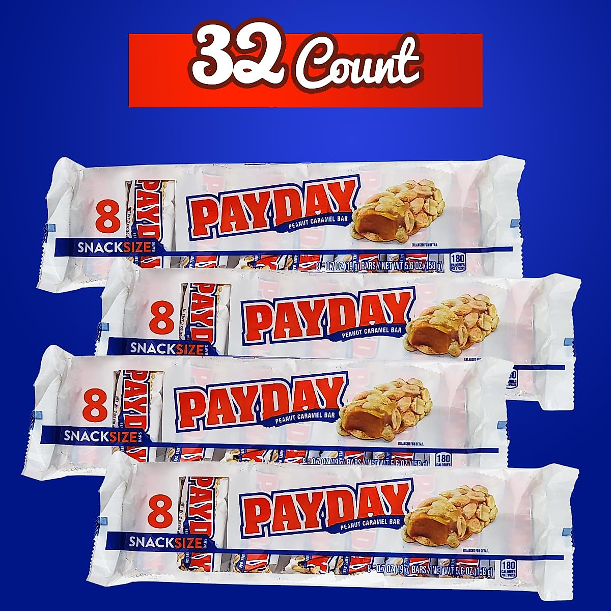Payday Peanut Caramel Candy Bar Pack – Jumbo Size (32 Count)