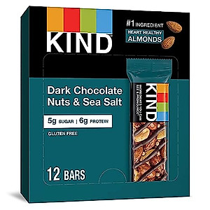 KIND Bars, Dark Chocolate Nuts and Sea Salt, Healthy Snacks, Gluten Free, Low Sugar, 6g Protein, 12 Count