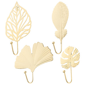 HOLIDYOYO 4pcs Leaf Wall Hooks Tropical Hawaii Golden Leaf Shaped Hanger Towel Hooks Hat Coat Hanger Decorative Key Holder Vintage Single Hooks Scarf Hanging Entry Hooks