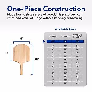 New Star Foodservice 50295 Restaurant-Grade Wooden Pizza Peel, 16" L x 14" W Plate, with 10" L Wooden Handle, 24" Overall Length