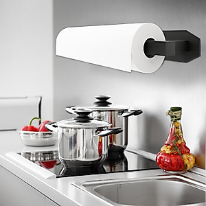 Paper Towel Holder Under Cabinet - Sturdy 304 Stainless Steel Kitchen Paper Towel Holder Wall Mount, Drilling or Self Adhesive Paper Towel Holder for Kitchen, Bathroom, Black