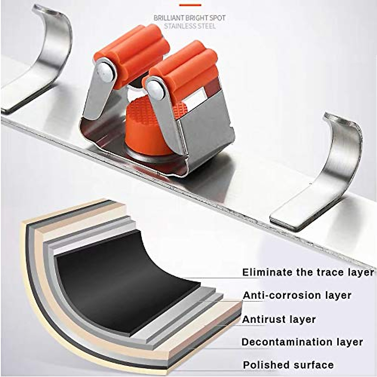 Broom Mop Holder Wall Mount Garage Storage Stainless Steel Heavy Duty Tools Hanger with 4 Racks 5 Hooks