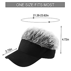 Regilt Adjustable Sun Visor Hat with Wig Spiked Hairs Fashion Baseball Golf Cap for Men & Women (3pcs-Black Gray)