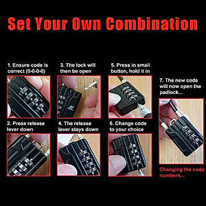 RESET-201 (2 Pack) 4 Digit Combination Padlock with 12 inch (30cm) Steel Cable,Cable Lock for Trash Can, Locker, Gym Locker, Luggage, Suitcase, Gun Case, Trigger,Helmet, 5mm Diameter, Black