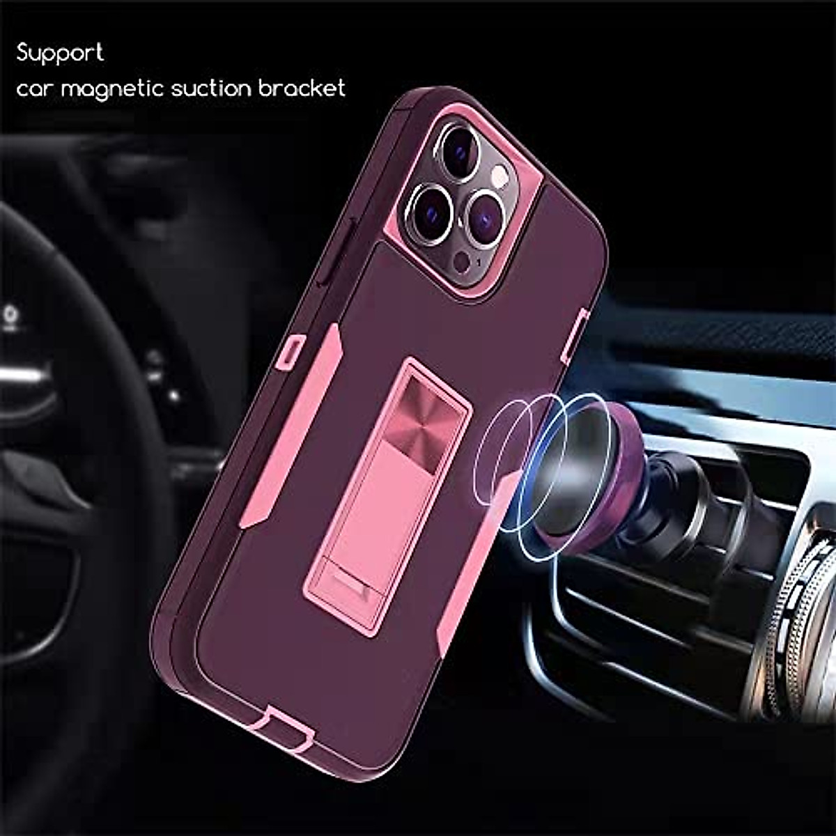 showdd Designed for iPhone 13 Pro Max Case, Military Grade Drop Protection iPhone Case Compatible with Magnetic Car Mount, Hybrid Hard PC Kickstand Case for iPhone 13 Pro Max 6.7", Purple