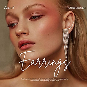 Earent Tassel Rhinestone Earrings Dangling Silver Long Chandelier Fringe Earring Sparkly Statement Dangle Drop Earrings Party Jewelry for Women