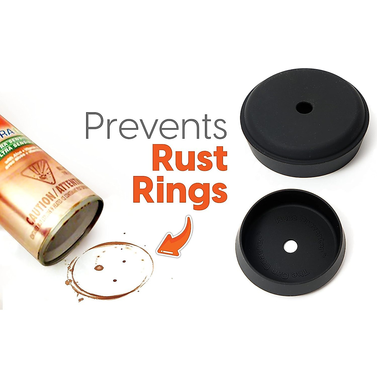 The Can Coaster Rust Preventer Sleeve Holder Bottoms for Shaving Cream Cans, Gels, and Bottles, Stain Prevention Rust Inhibitor Black Coaster for Bathroom Counters, Tubs, Showers, and Vanity, 6 Pack