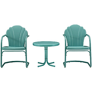 Crosley Furniture Tulip 3-Piece Outdoor Chair and Side Table Set, Retro Metal Patio Conversation Sets, Blue