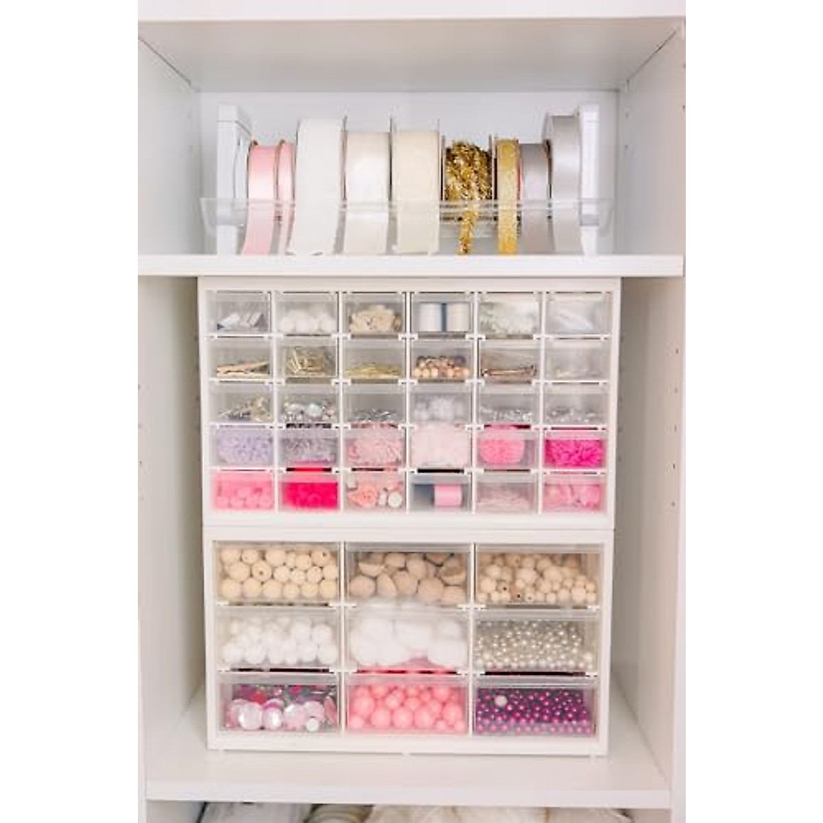 ArtBin 6809PC Store In Drawer Cabinet Sewing & Craft Organization, Plastic Storage Unit with 9 Drawers, White with Clear Drawers