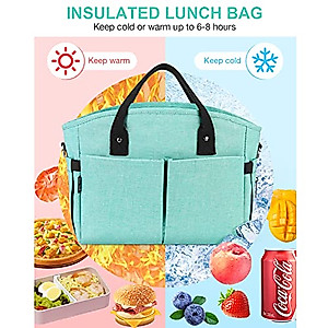 Glantop Insulated Lunch Bags for Women, Extra Large Lunch Tote Box with Shoulder Strap, Water Bottle Holders and Side Pockets, Leakproof Cooler Lunch Bag for Work Picnic Camping School Beach