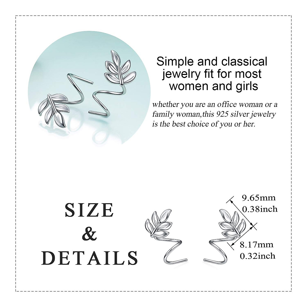 Leaf Crawler Earrings Sterling Silver Leaves Wrap Earrings Leaf Cuff Earrings Stud Ear Climber Ear Gifts for Women Teen Girls