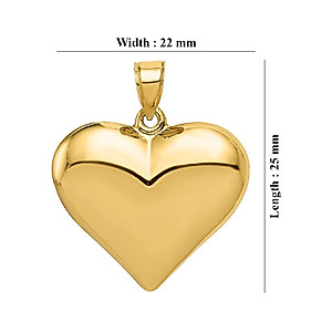 Diamond2Deal 14k Yellow Gold Puffed Heart Pendant (L- 25 mm W- 22 mm)