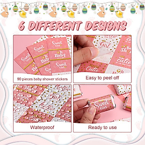 Baby Shower Candy Wrappers, Shower Mini Candy Bar Miniatures Wrappers Chocolate Bar Label Stickers for Boys Girls Kids Baby Shower Decor (No Candy)(Pink Girl Style, 90 Pieces)