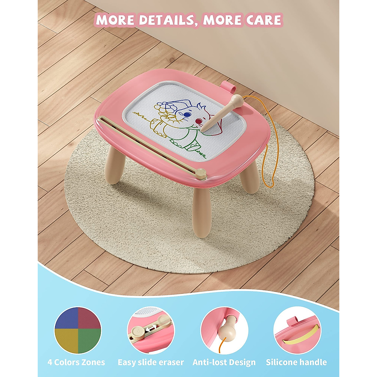 Kikapabi Toys for 1 2 Year Old Girl, Magnetic Drawing Board for Early Learning, Birthday/New Year Gift for Baby Boys, Doodle Board Kids Toddlers 1-3(Pink)