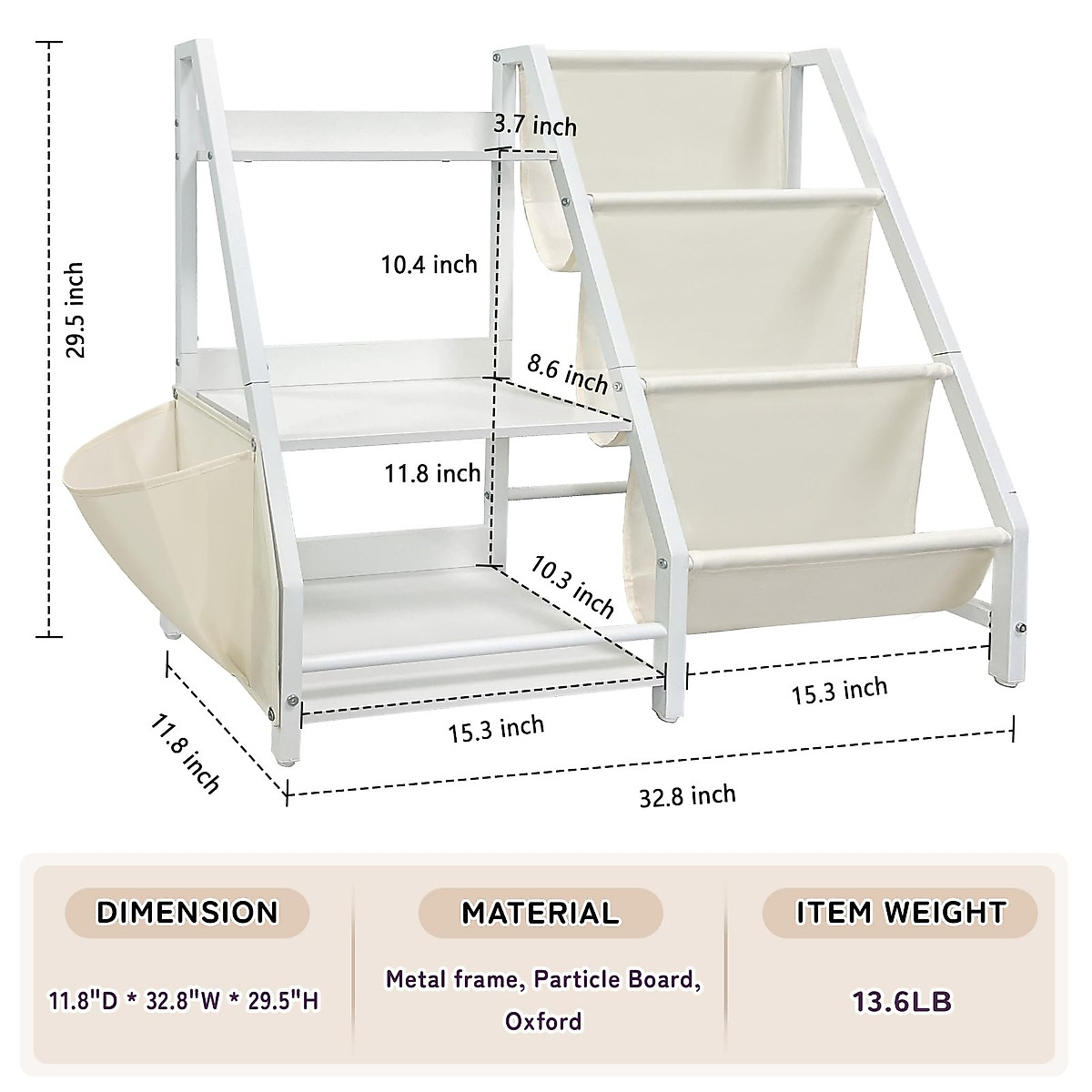 LAKEEN 3 Tier Kids Bookshelf and Toy Storage,Baby Toddler Bookshelf, Kids Bookcase, Toy Storage Organizer with Bookshelf,Montessori Bookshelf for Kids Rooms, Playroom, Nursery, Bedroom(White)