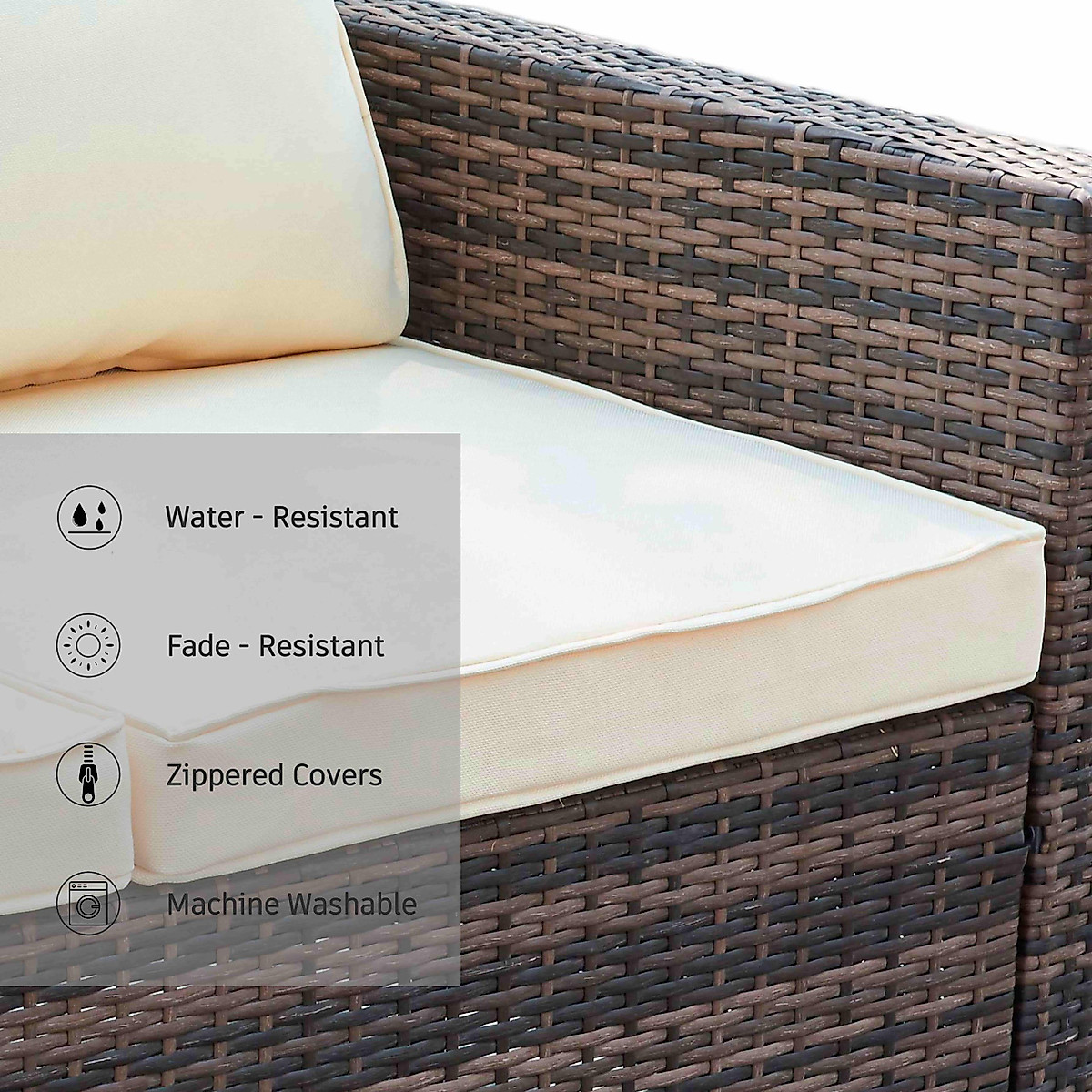 Suntone Patio Furniture Set All Weather Wicker Outdoor Sectional Patio Couch Rattan Patio Sectional with Table and Chairs, 3 Piece Patio Sofa Set, Beige