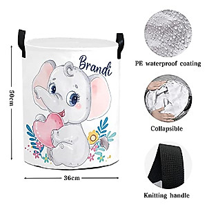 Personalized Cute Elephant Laundry Basket with Name Waterproof Foldable Storage Bin for Bathroom Home Office Cloth