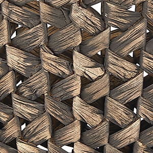 mDesign Water Hyacinth Waste Basket Boho Woven Trash Can - Small Round Natural Wastebasket Garbage Bin for Bathroom Essentials - Woven Zig Zag Pattern - Black Wash