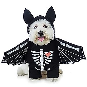Coomour Dog Halloween Costume Pet Bat Clothes Puppy Halloween Cosplay Hoodies Cat Skull Shirts (L)