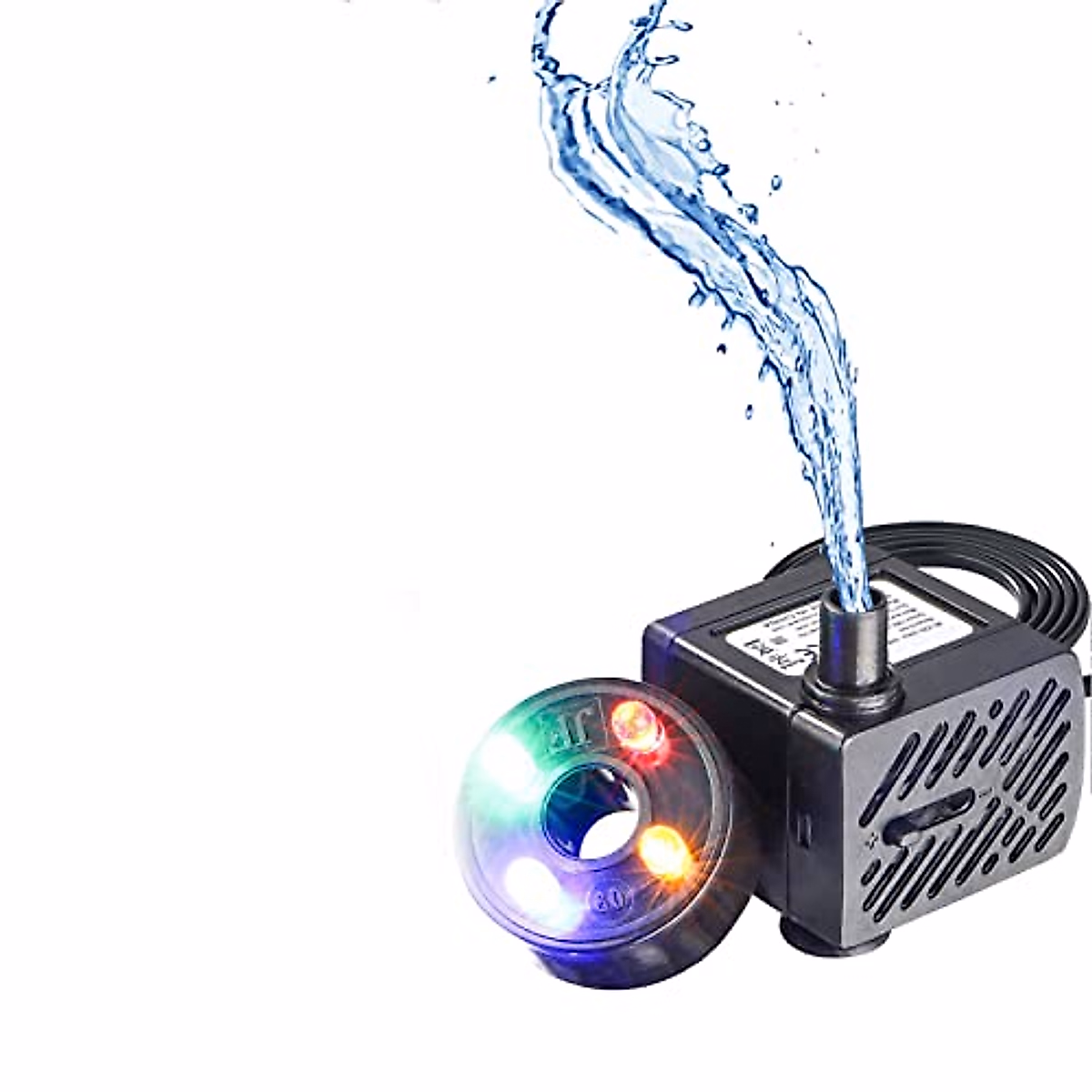 BCORLD Fountain Pump with LED Lights, Quiet Fountain Pump, Adjustable Water flow Fountain Pump，54GPH(200L/H，3W）, Outdoor Pond, Aquarium fish tanks, Home Décor Fountain,1 Nozzles，Power Cord 5ft
