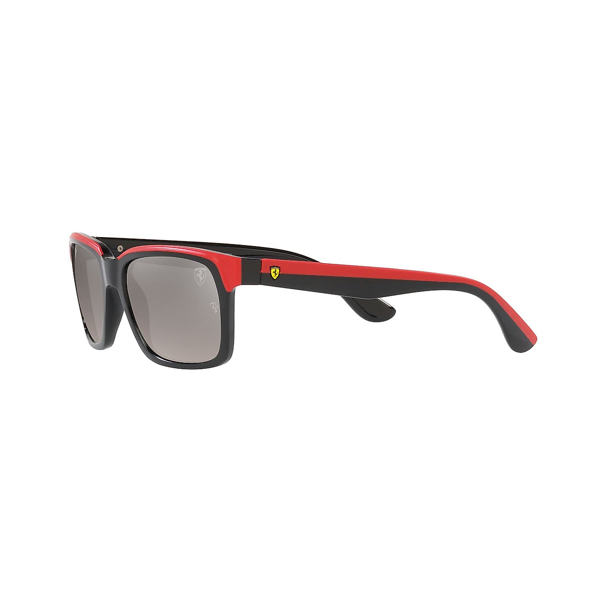 Ray-Ban RB4393M Scuderia Ferrari Collection Rectangular Sunglasses, Black on Rubber Red/Grey Mirrored Gradient Polarized, 56 mm