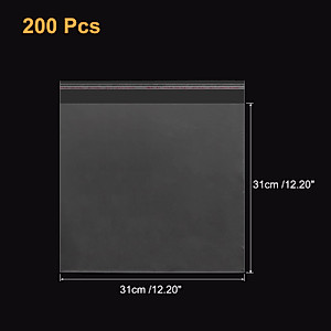 uxcell 200Pcs Clear Cello Bags, 12" x 12" Plastic Self Sealing OPP Cello Treat Bags Cello Poly Bags for Packing Cookies Candy Jewelry Gifts, Clear