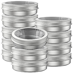 12 Pcs 4 Ounce aluminum Tins Jars Containers Round Clear Top Screw Lids Containers for Cosmetic, Salves, Balms, Lip Balm, Spices or Others, Silver