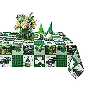 NatuBeau St. Patrick’s Day Tablecloth Rectangle 60x84 Inch, Gnomes Buffalo Plaid Shamrock Table Cloth for St Patricks Day, Lucky Green Shamrock Table Cover for Dinning Room Kitchen Party Decor