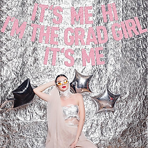 Pink Glitter It's Me Hi I'm the Grad Girl It's Me Banner, Class of 2024/Congrats 2024 Grad/Congratulation, 2024 Graduation Party Decorations Supplies for Girls