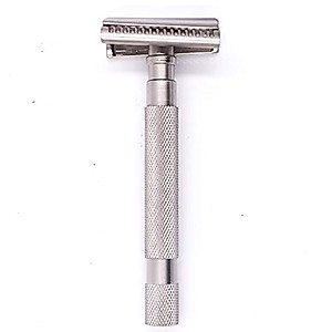Parker THE SEMI SLANT, Double Edge Safety Razor and 5 Parker Blade Refills - Electroplated Satin Chrome Solid Brass Handle - Delivers a Barbershop Shave at Home