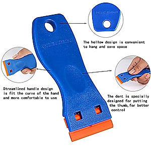 Plastic Razor Blades Scraper, 3PCS Plastic Scraper 100PCS Blades, Putty Knife Scratch-proof, Car Glass Windows Tile Desktop Cleaning Tool, for Glue Labels Stickers Decals (Plastic)