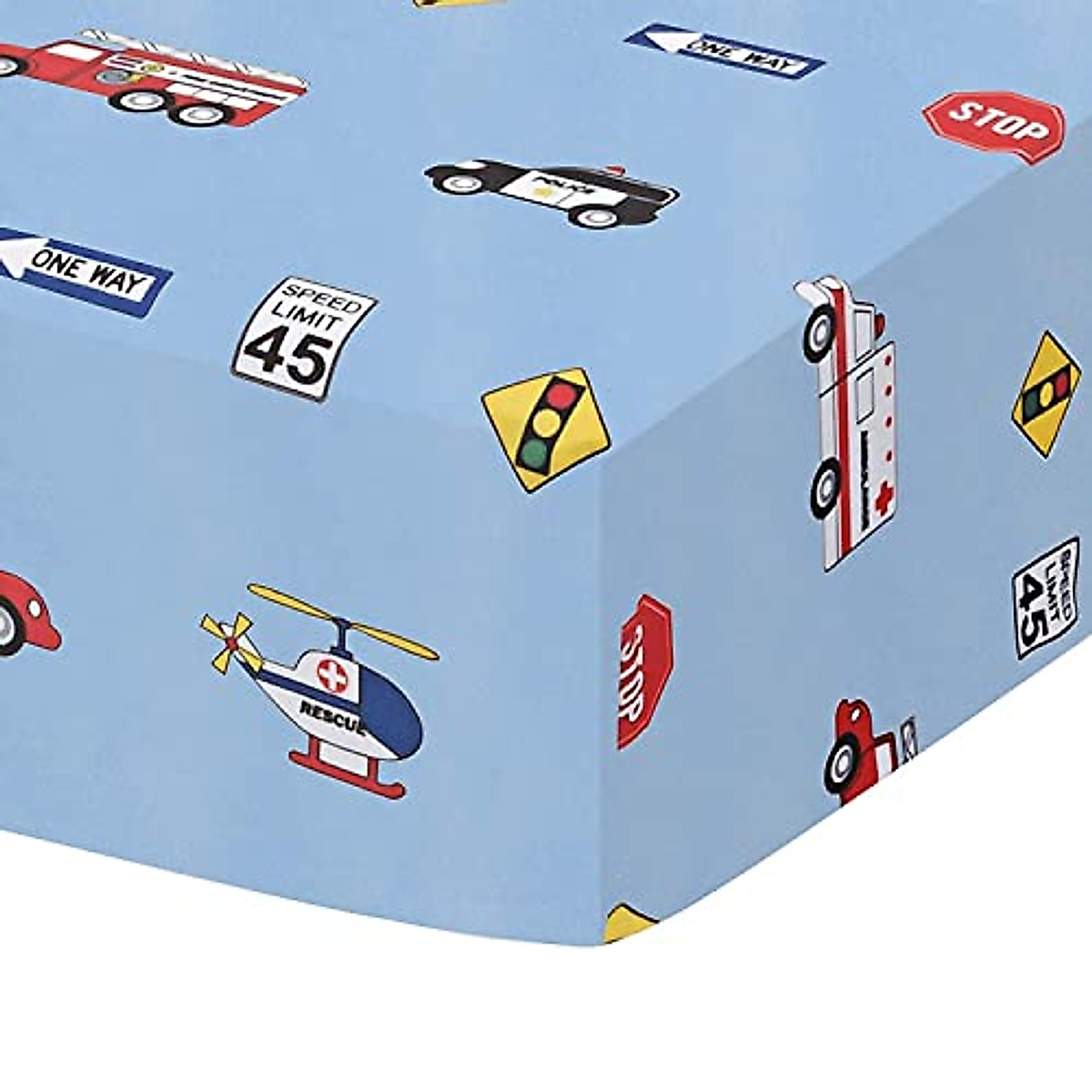 Baby Boy Fitted Crib Sheet Police, Fire and Rescue, 100% Soft Breathable Microfiber Baby Sheet, Fits Standard Size Crib Mattress 28in x 52in, Nursery Sheet